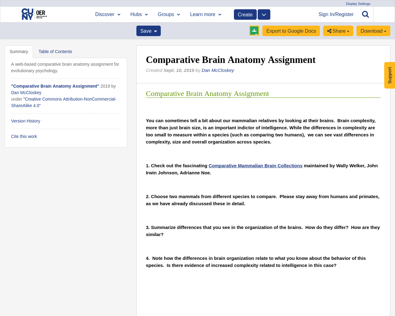 Comparative Brain Anatomy Assignment | OpenEd CUNY